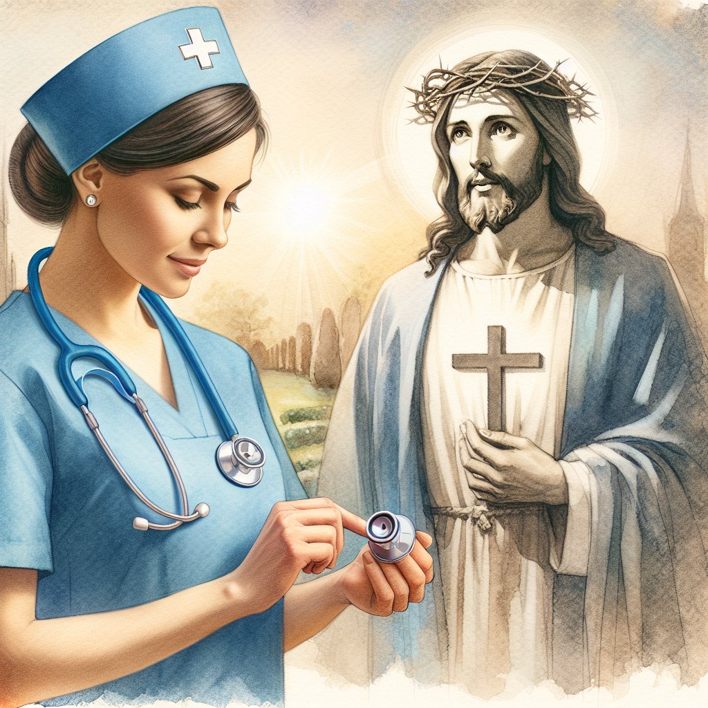 Female nurse in blue | Bible Art