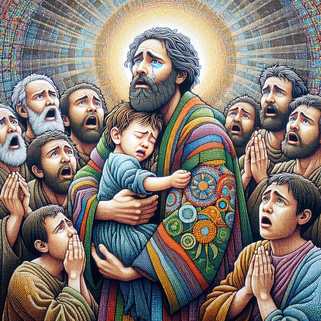 Joseph hugging Benja | Bible Art