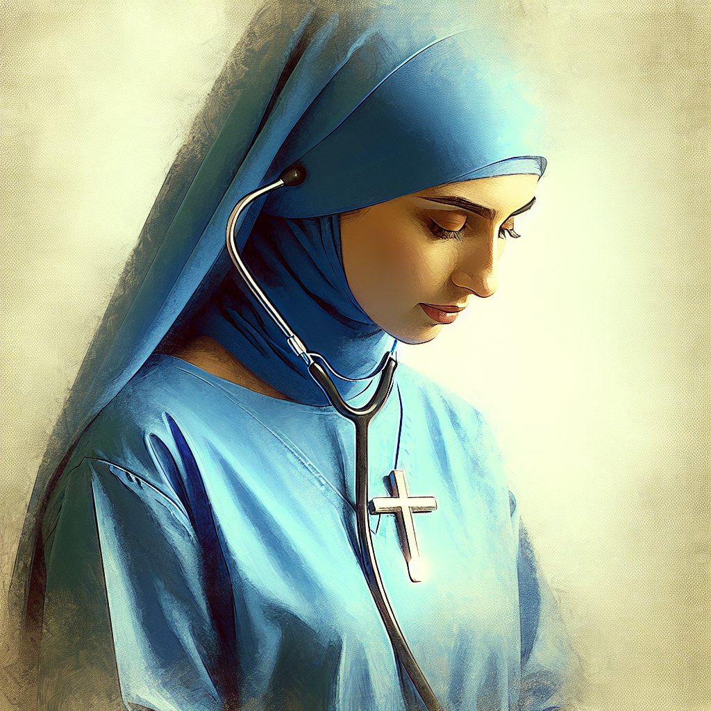 Female nurse in blue | Bible Art