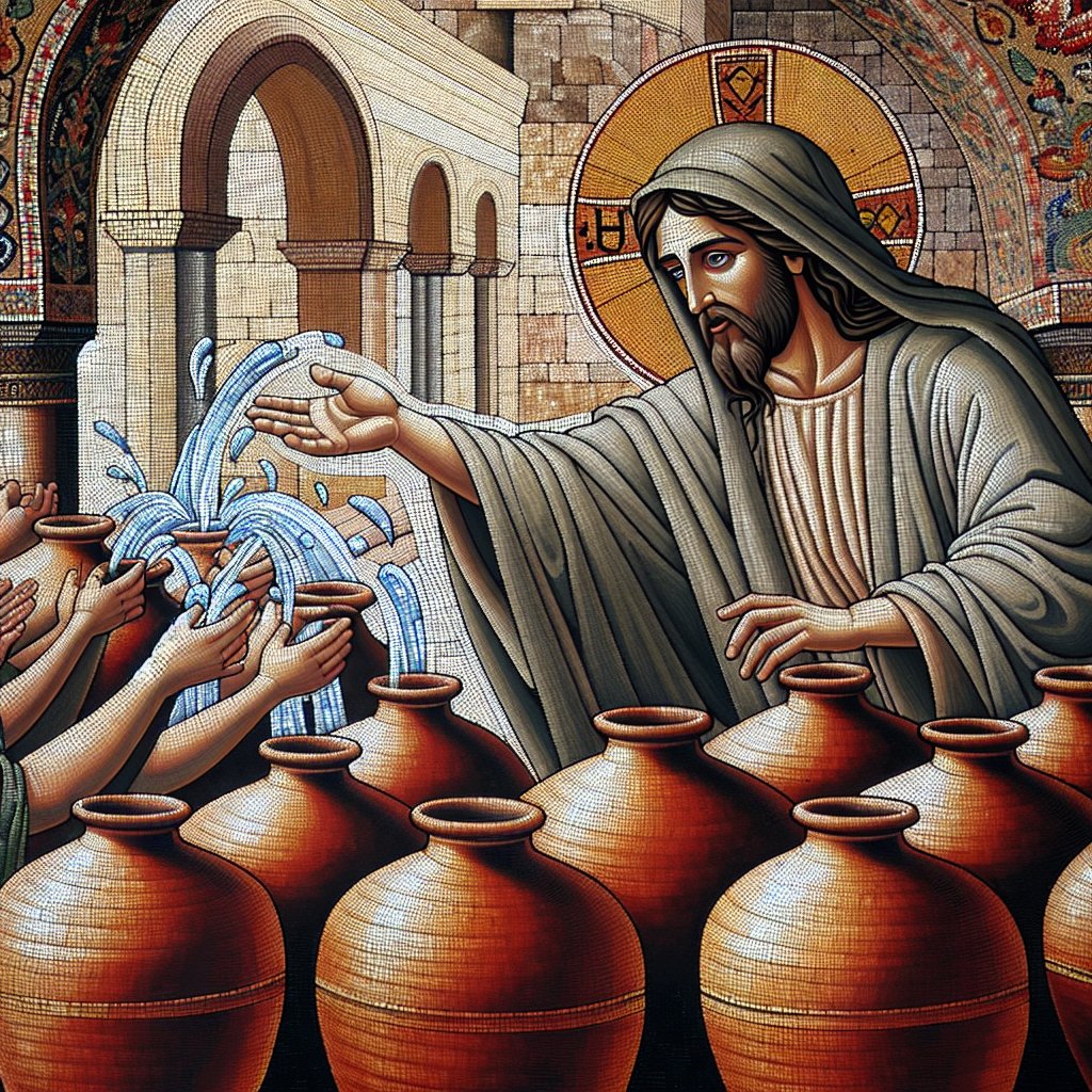Jesus turns water to | Bible Art